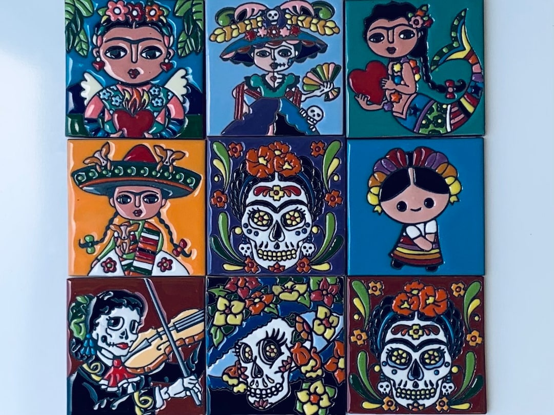 Talavera Mexican Tile, Frida Kahlo Day of the Dead, Ceramic Tile ...