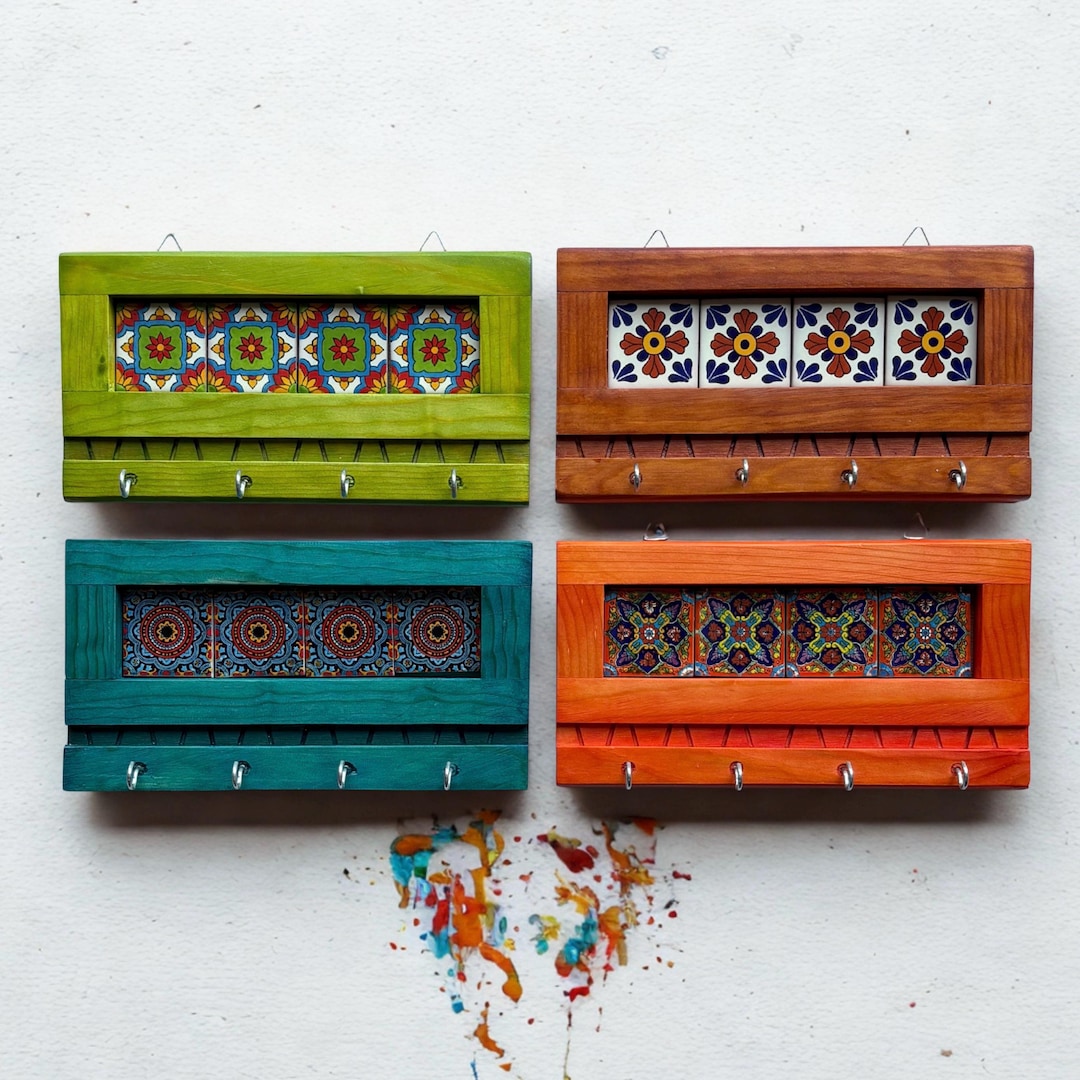 Mexican Talavera Tile Key Holder – Wall Mounted Ceramic Key Rack - Etsy