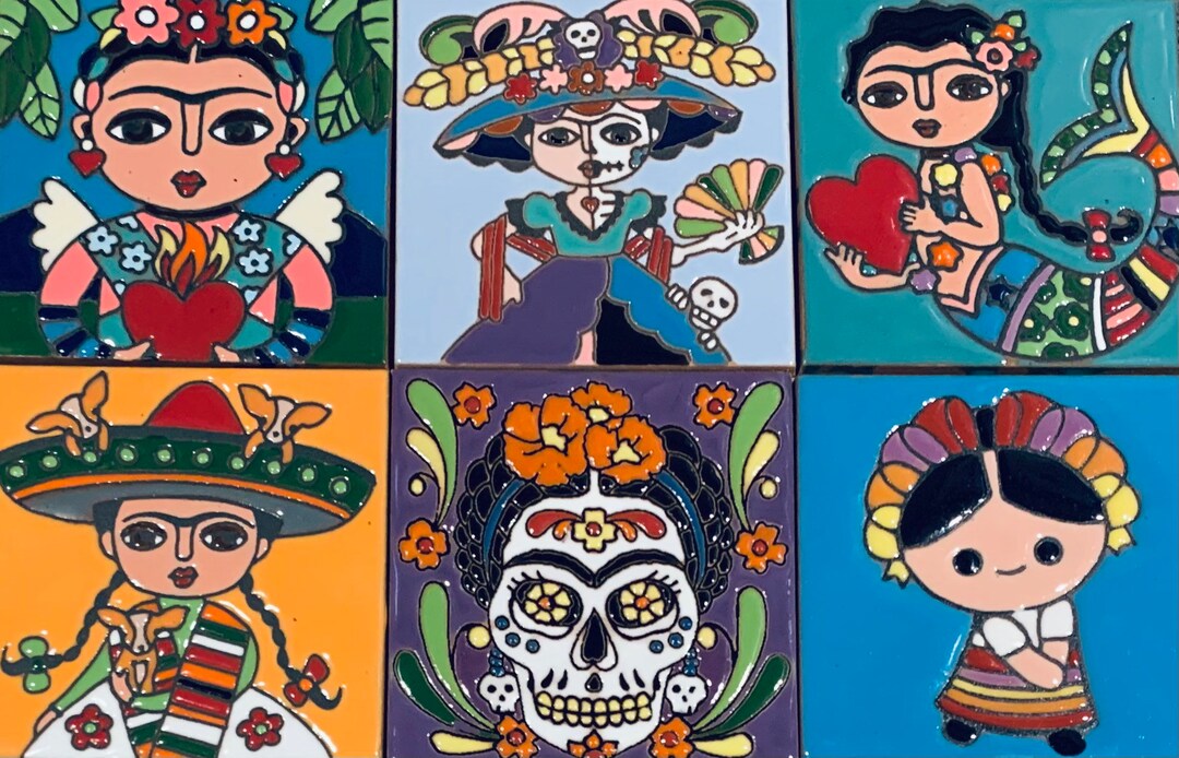 Talavera Mexican Tile Frida Kahlo Day of the Dead Ceramic - Etsy