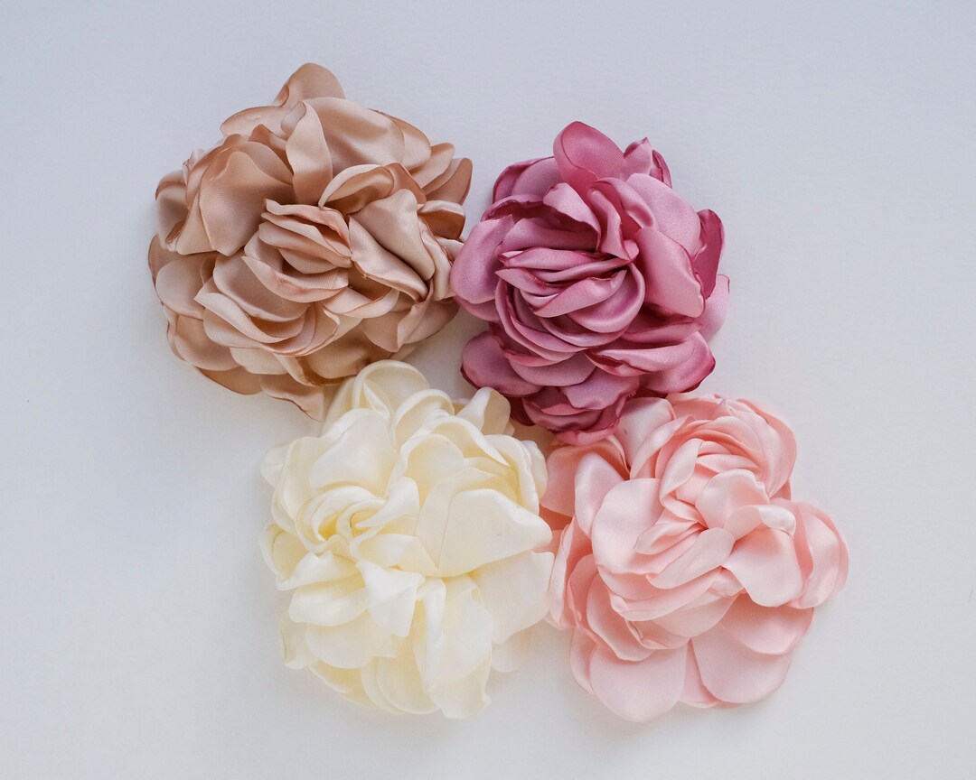 Fabric Flower | Ivory or Pink Satin Rose | Large Artificial Rosette ...