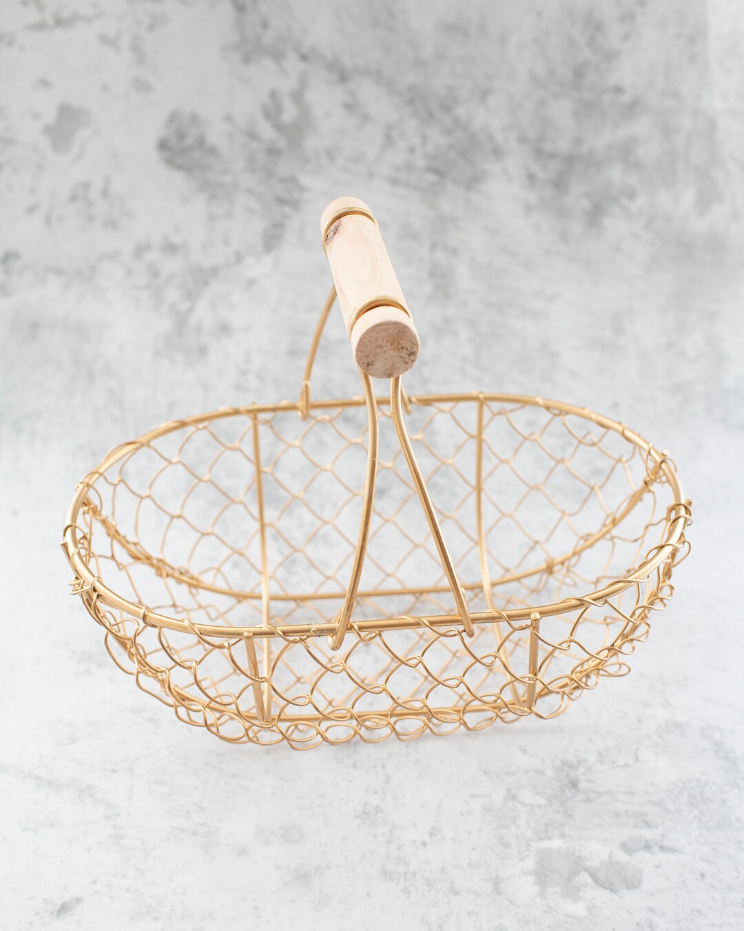 Gold Wire Basket With Wooden Handle: Small Metal Pail, Photo Prop - Etsy