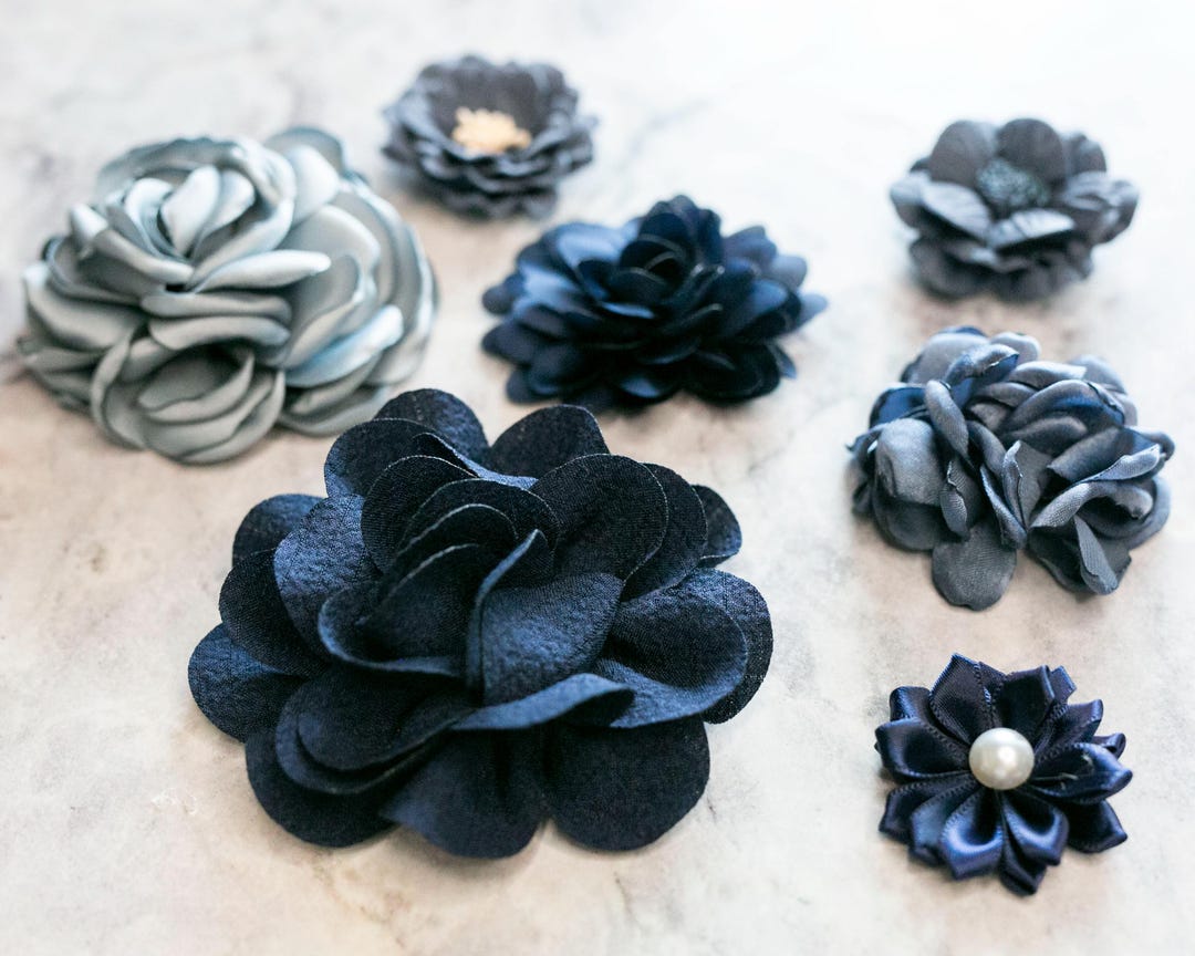 Midnight Blue Fabric Flower Variety Pack: Craft Floral Embellishments ...