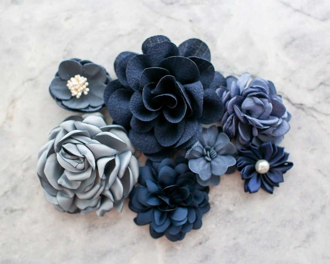 Fabric Flower Variety Bundle | Midnight Blue Flower Pack | Navy Blue ...