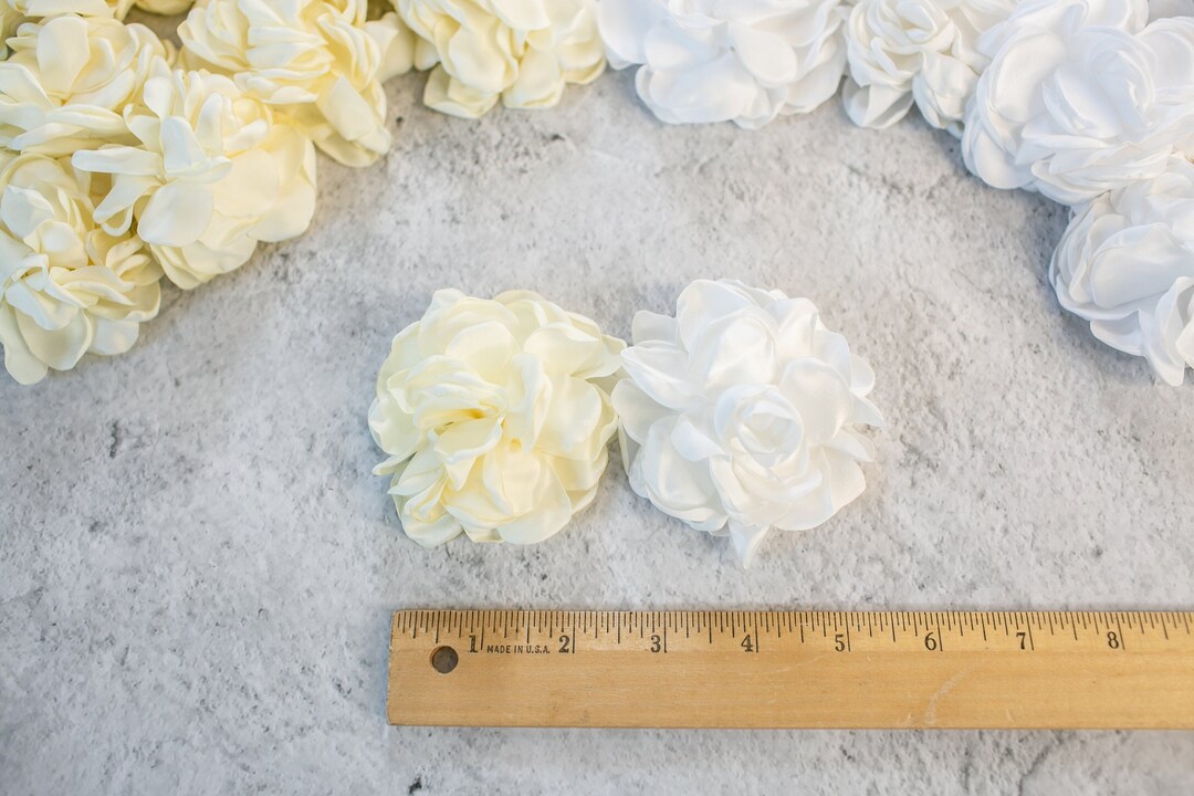 3D Fabric Flower | Ivory or White Satin Bloom | Small Artificial Rose ...