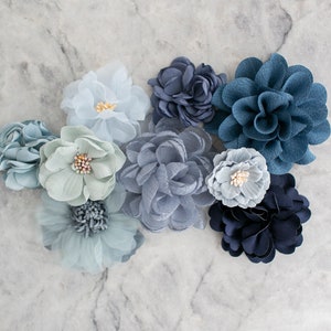 Blue Ombre Fabric Flower Variety Pack: Applique Floral Embellishments ...