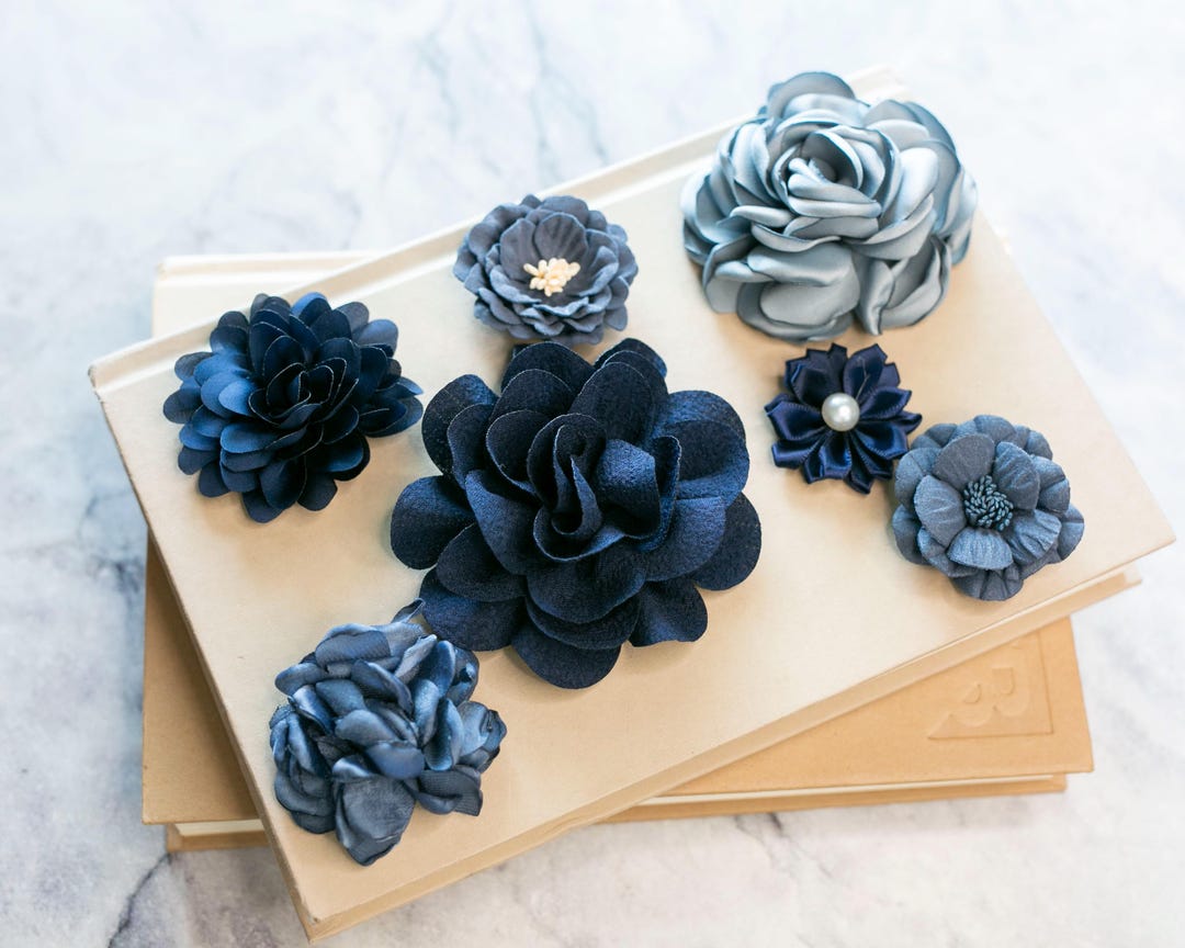 Fabric Flower Variety Bundle | Midnight Blue Flower Pack | Navy Blue ...