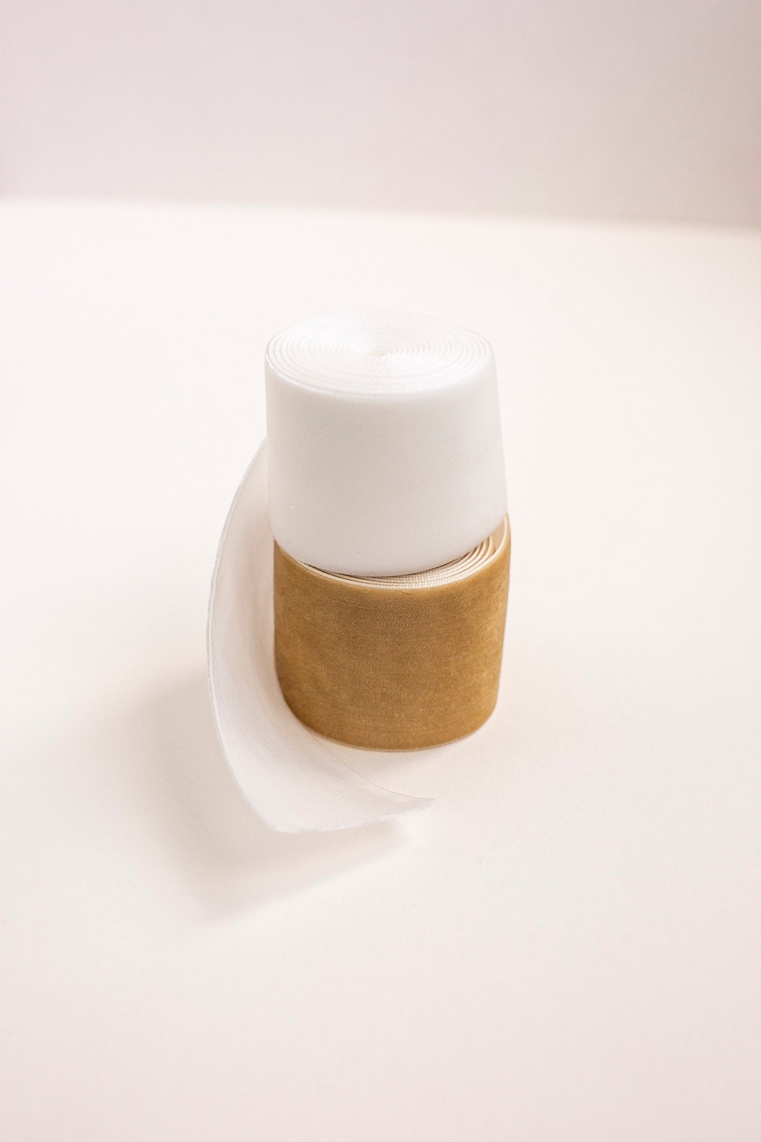 2 Velvet Ribbon White and Tan Finished Single Sided Velvet Ribbon by ...