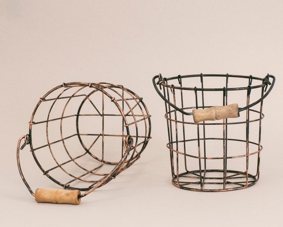 Bronze and Copper Wire Pail Tiny Metal Basket Small Metallic Pail With Wood Handle Petite Storage Organization Basket Etsy