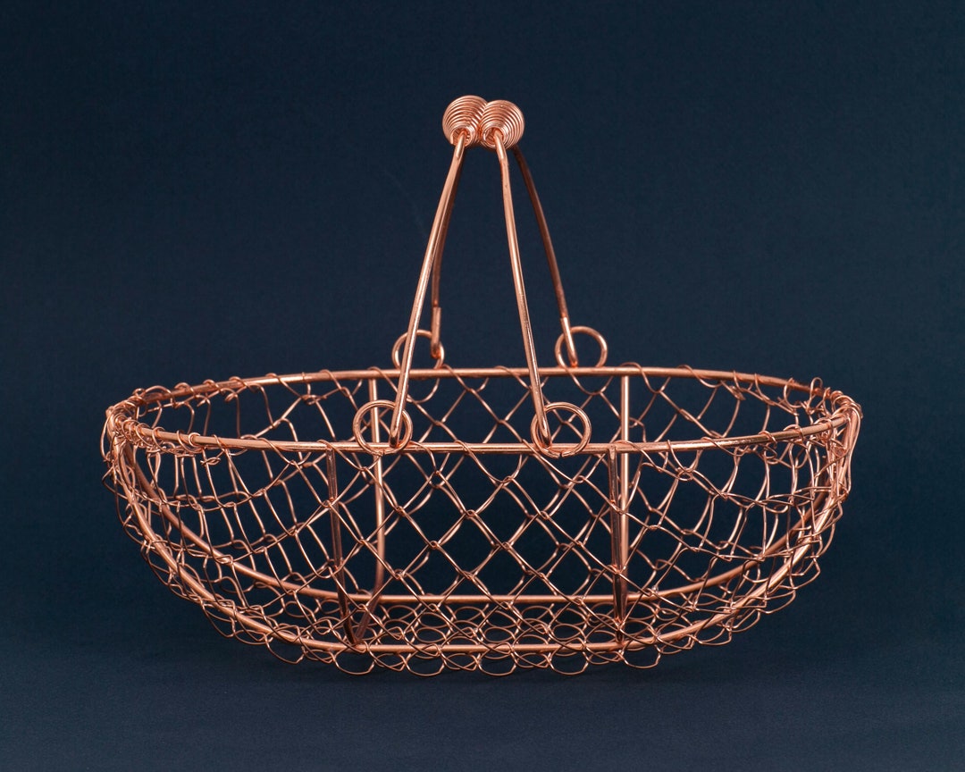 Copper Wire Rose Gold Metal Basket Shallow Pink Double Swing Handle ...