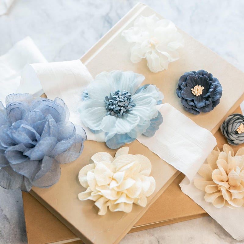 Beige and Blue Flower Fabric - Etsy