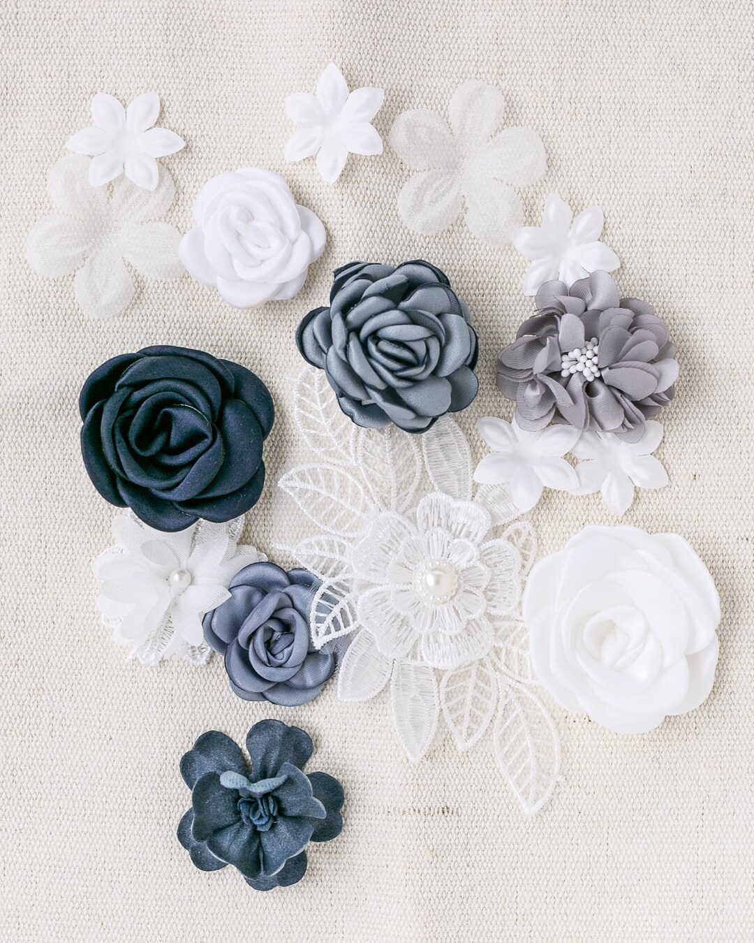 Nautical Fabric Flower Embellishment Bundle: Blue, White & Lace ...
