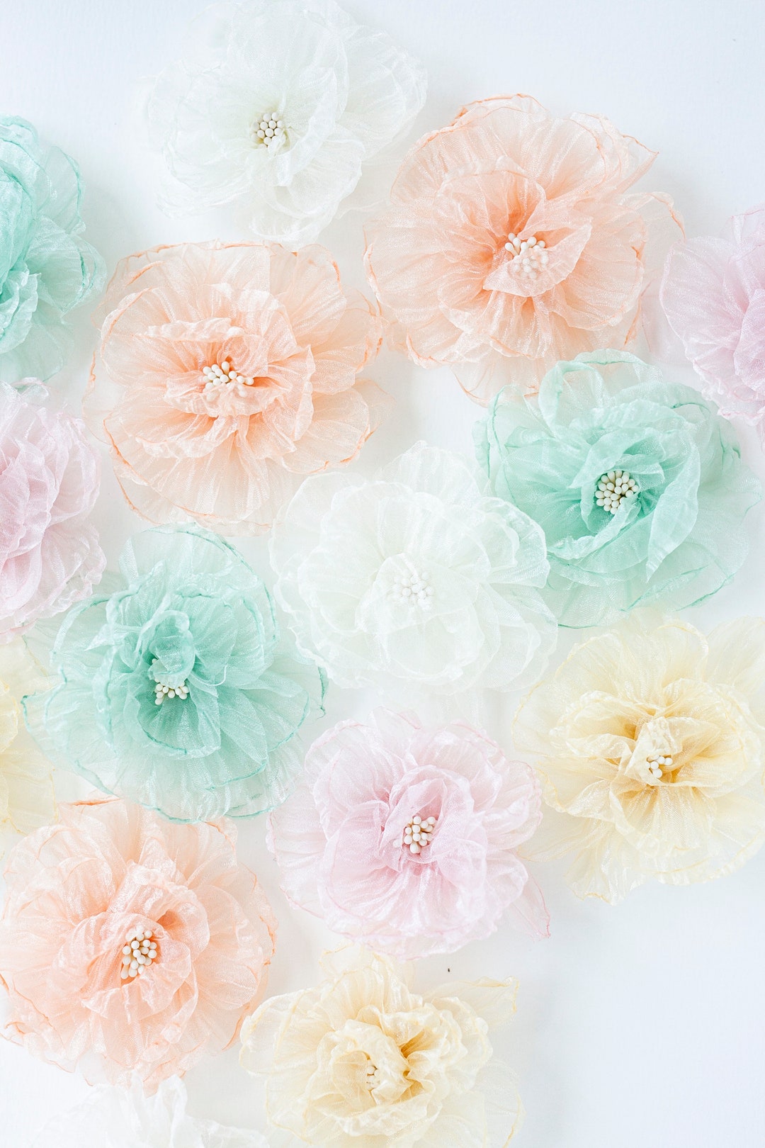 Whimsical Organza Fabric Flowers | Pastel Sheer Crinkle Romantic ...