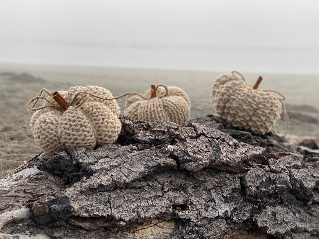 Mini Beige Pumpkins, Set of 3, Beach Pumpkin, 2x4 Inches, Crochet ...