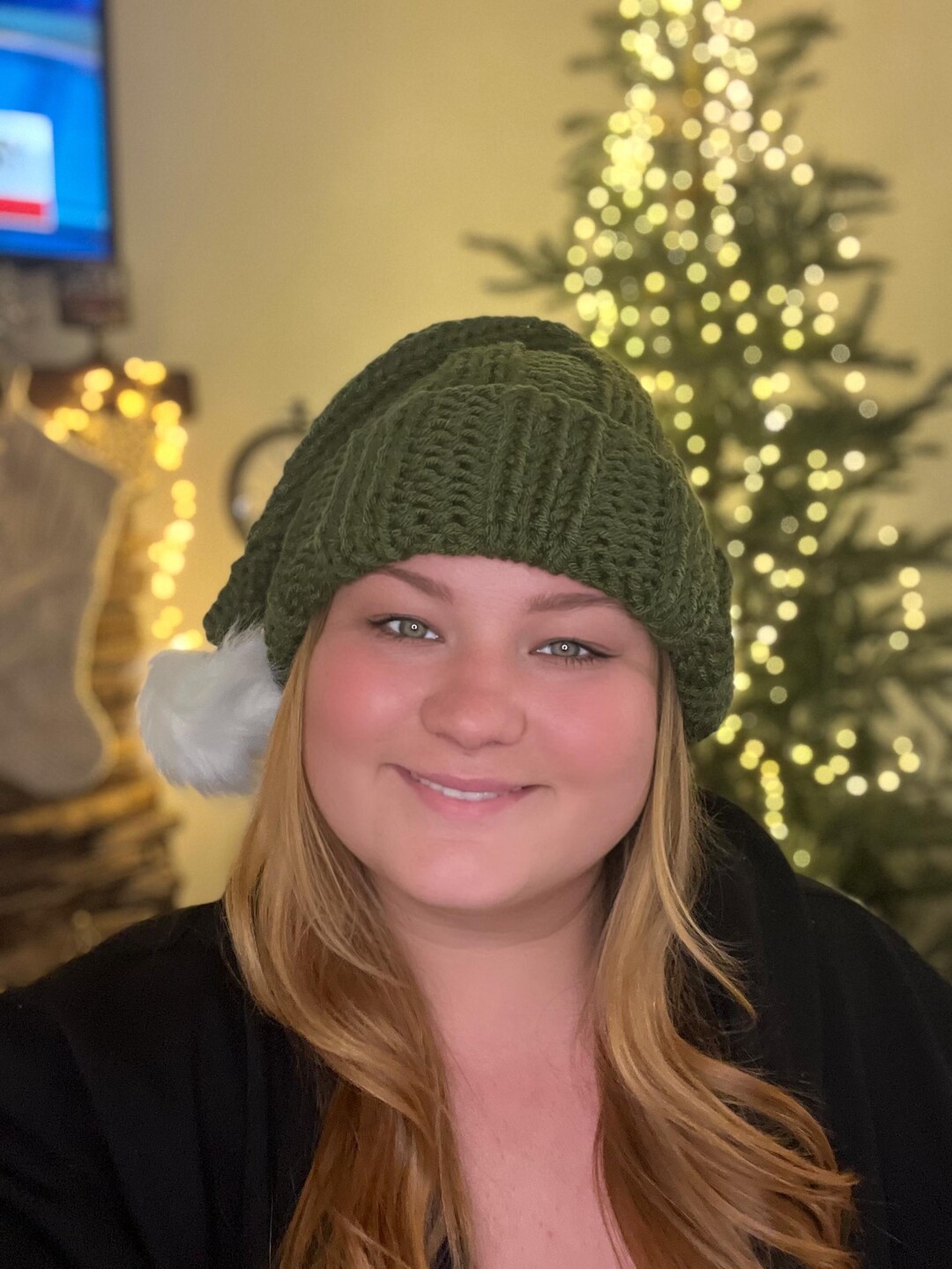 Knitted Green Santa Hat, Oversized Santa Hat, Chunky Santa Hat ...