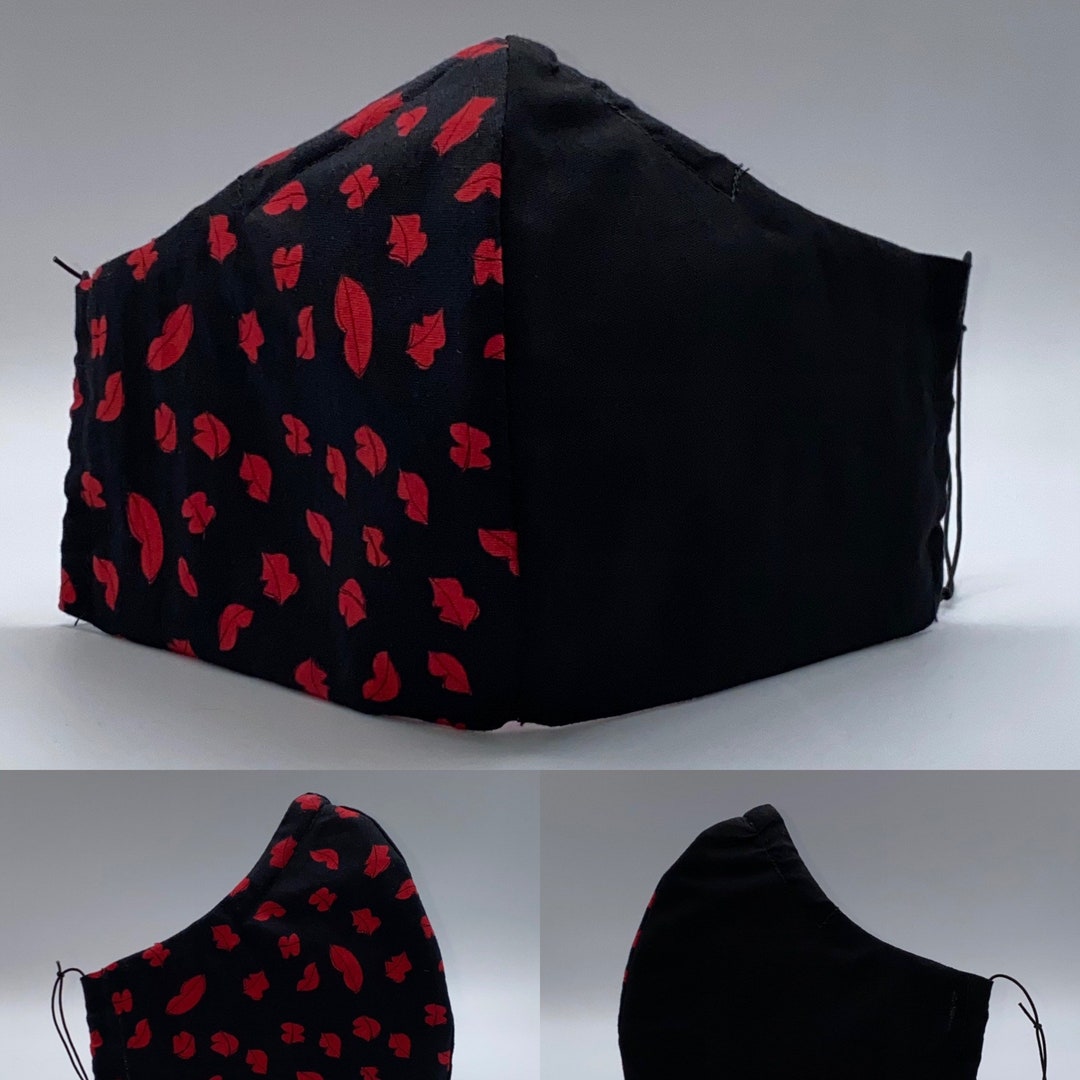 Black and Red Kisses/lips Face Mask With Integrated Non-woven Filter ...