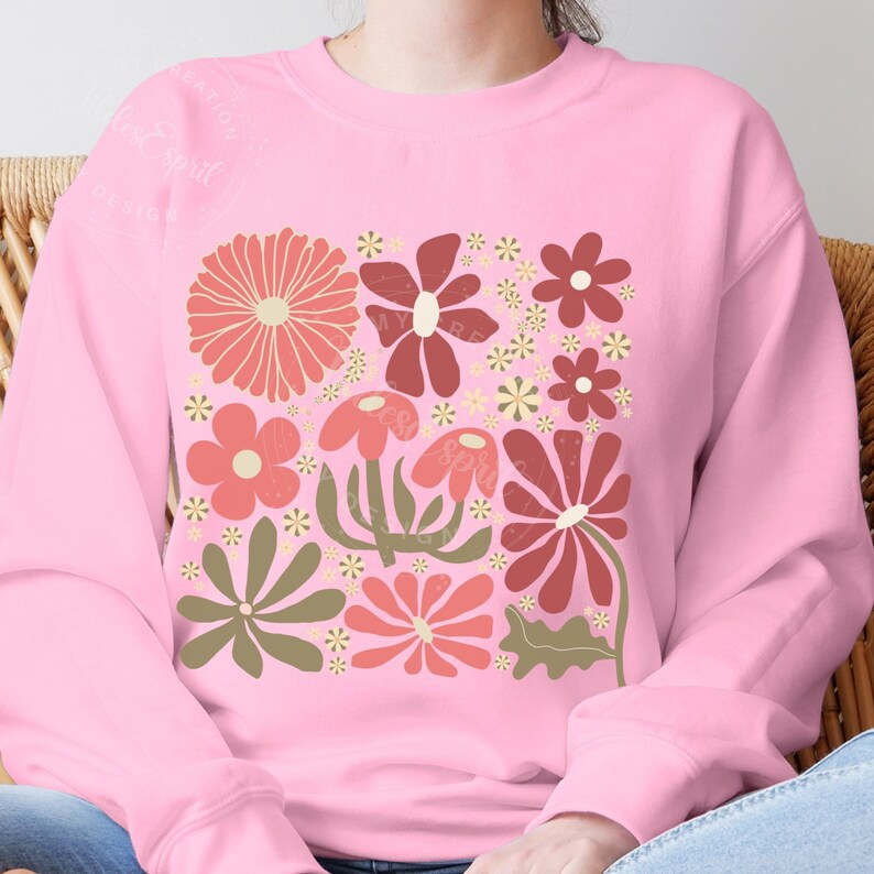 Retro Wild Flower Graphic Sweatshirt,floral Boho Chic Bohemian Hippie ...