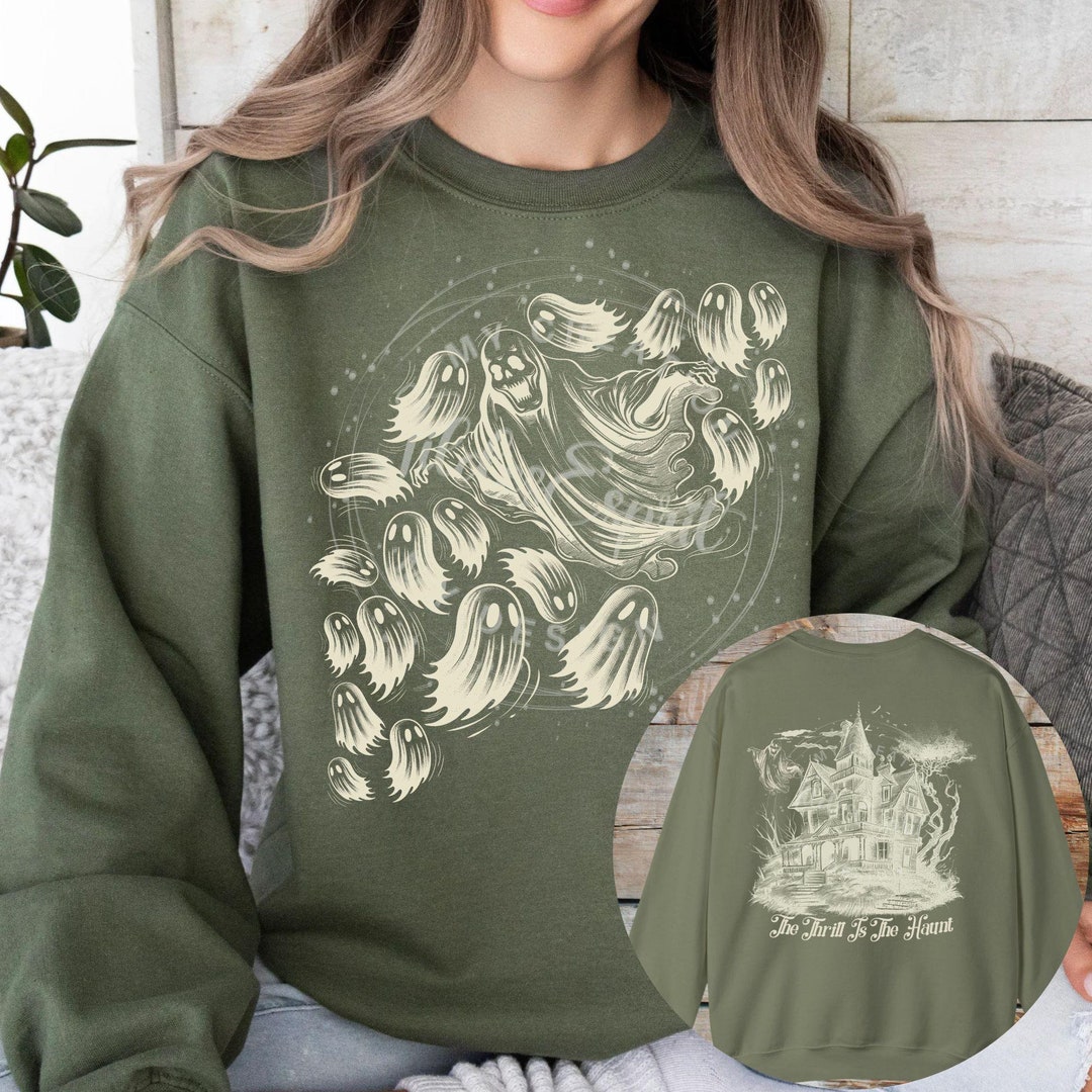 Creepy Ghost Cute Retro Spirit Halloween Haunted House Comfy Crewneck ...