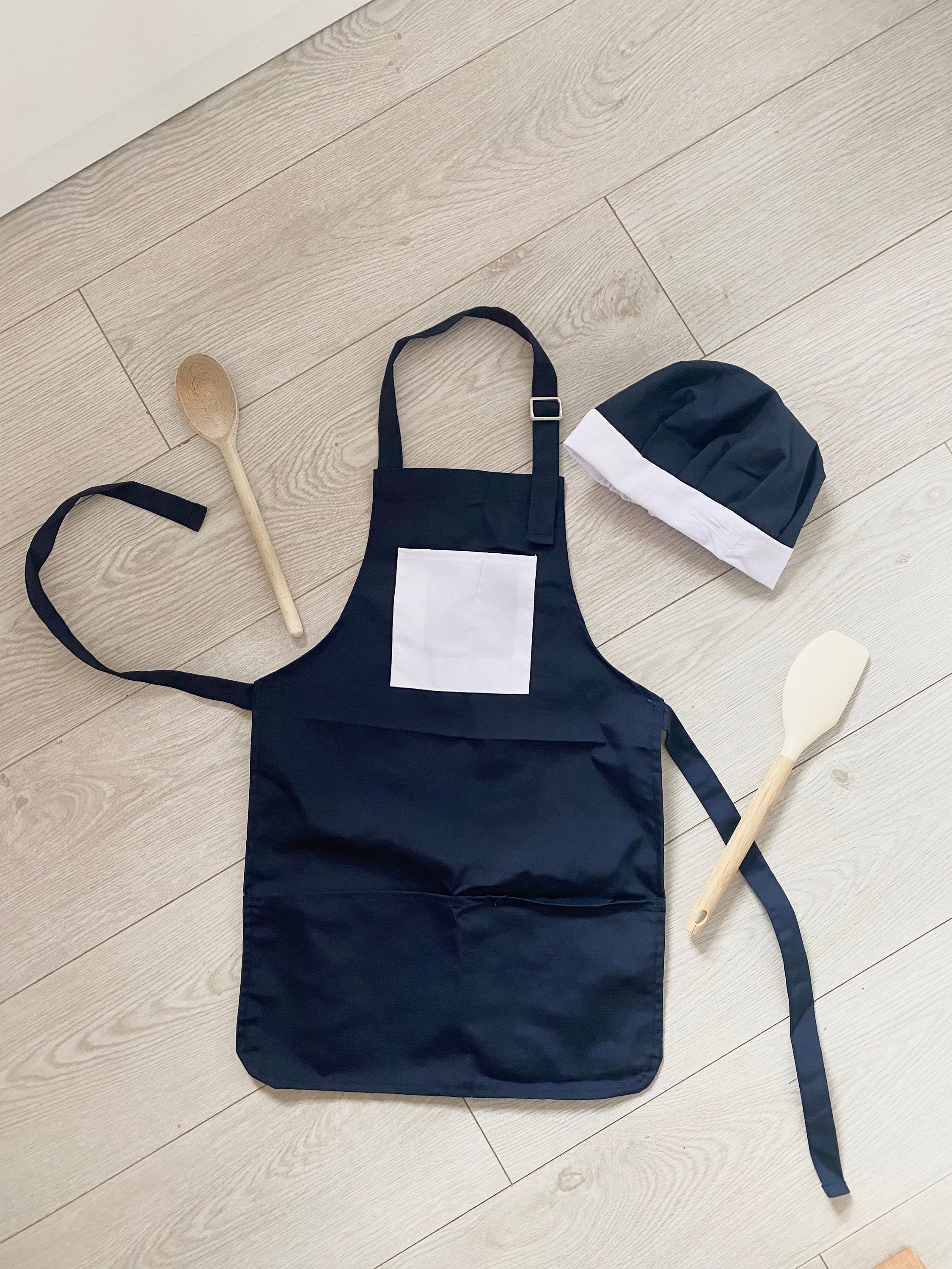 Kids Personalised Red or Navy Blue Apron and Chefs Hat Set - Etsy UK