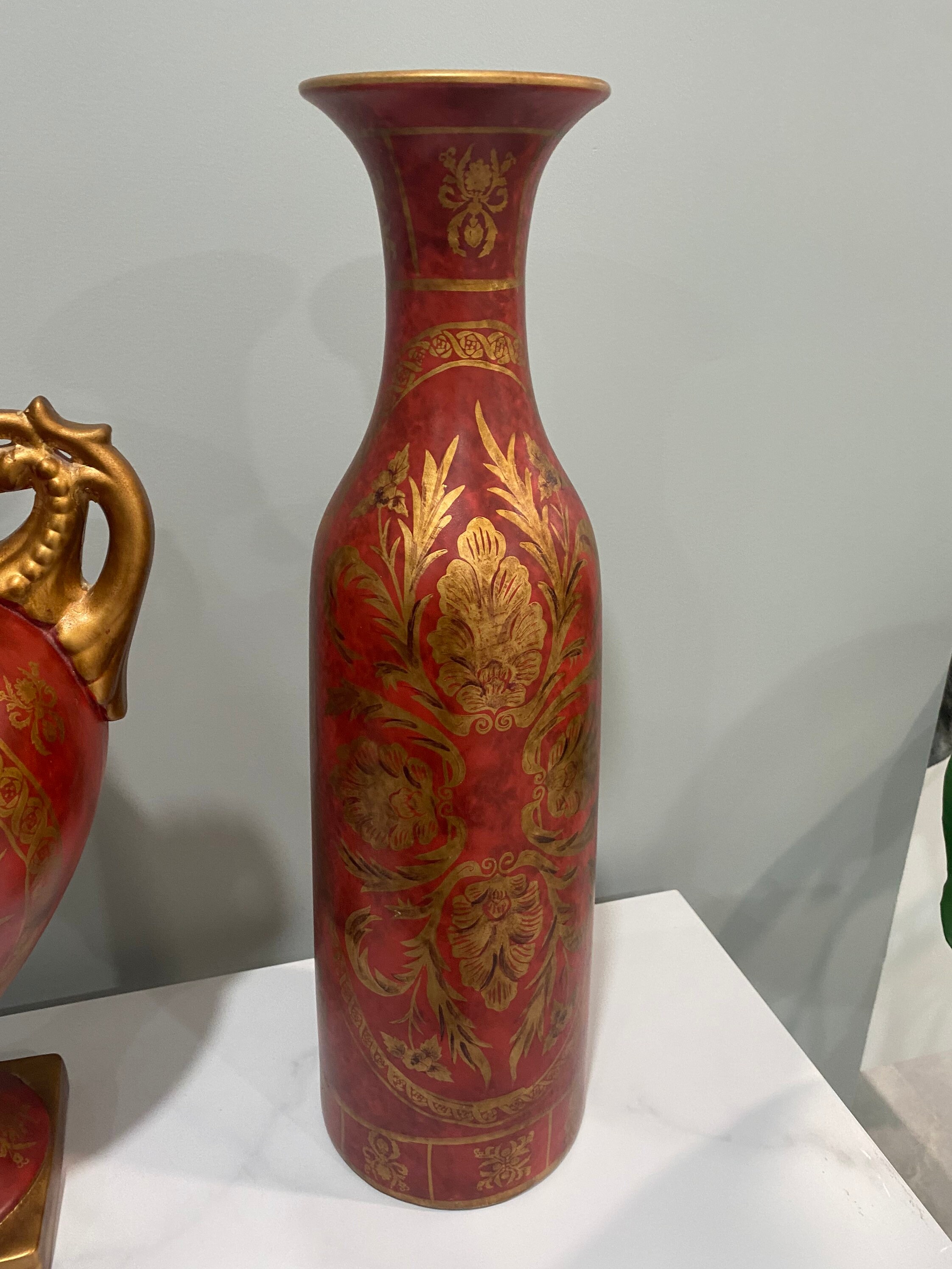 Vintage Ceramic Etched Vase Red and Gold Hand Paited Urn. - Etsy