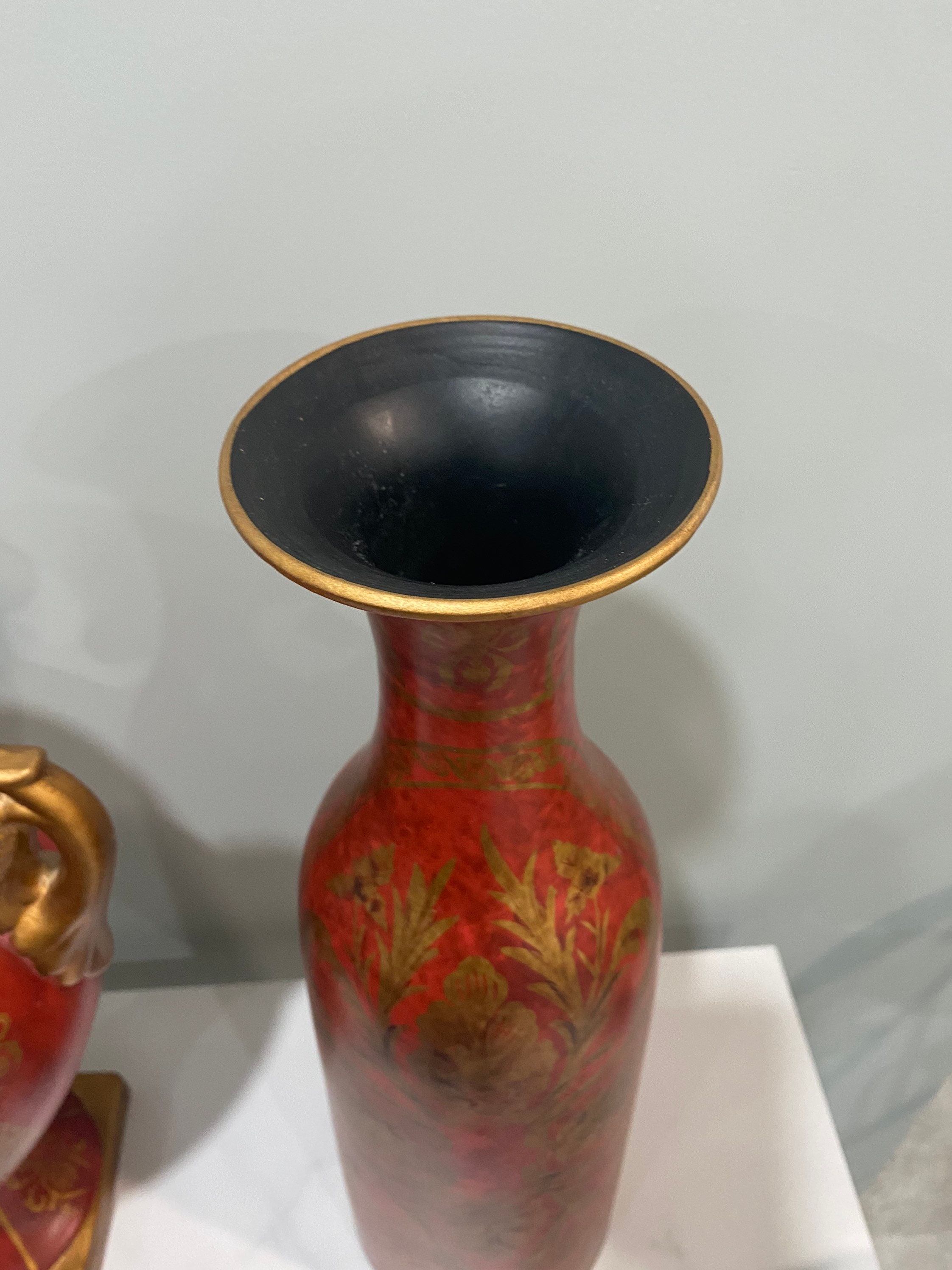 Vintage Ceramic Etched Vase Red and Gold Hand Paited Urn. - Etsy