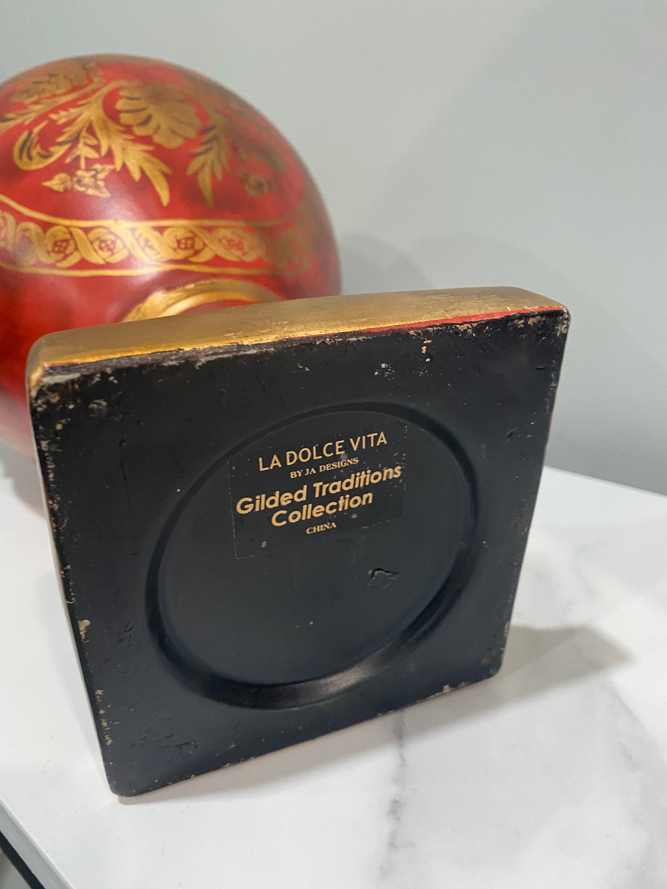 Vintage Ceramic Etched Vase Red and Gold Hand Paited Urn. - Etsy