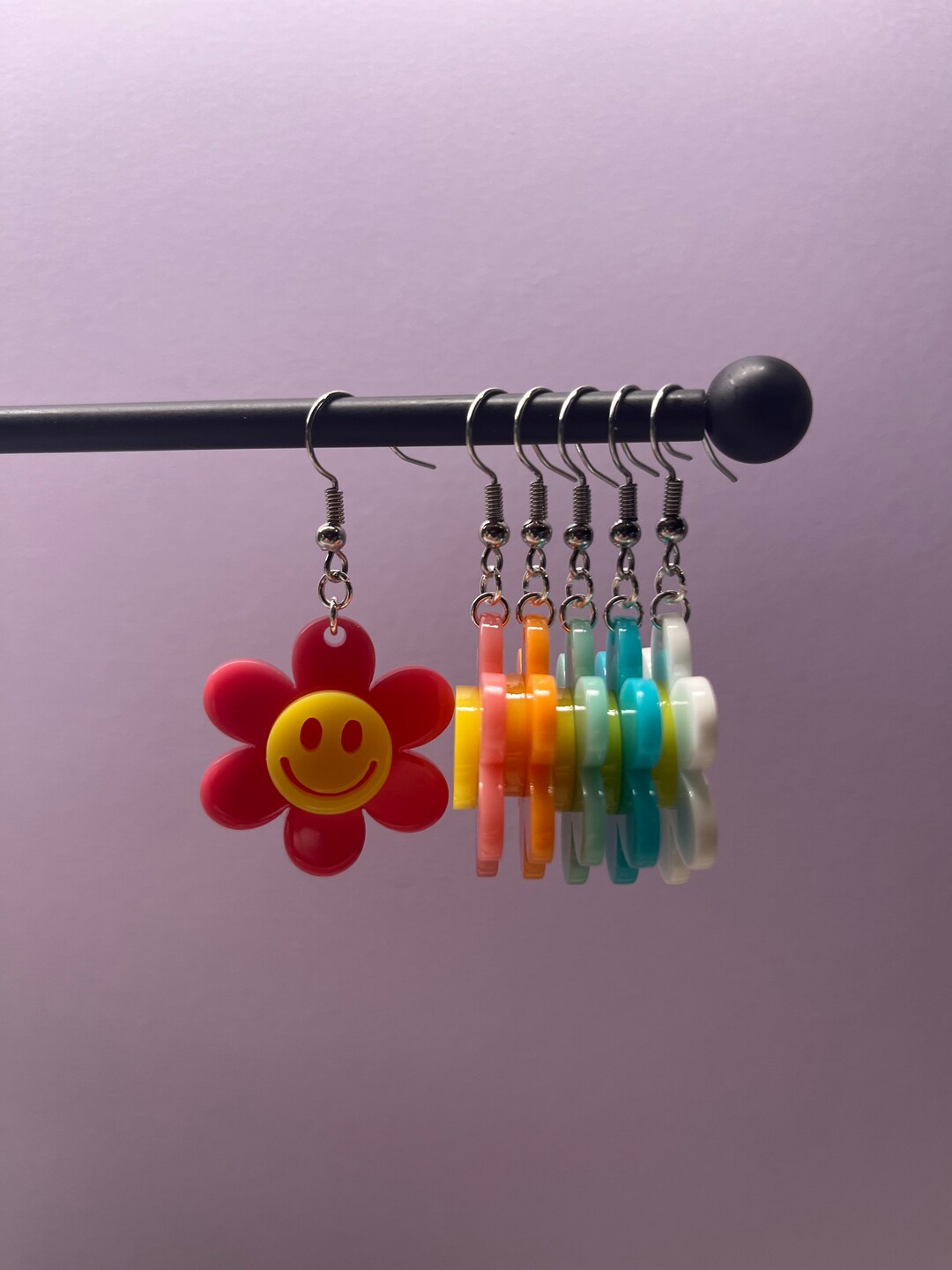 Colorful Smiley Face Flower Dangly Earrings - Etsy
