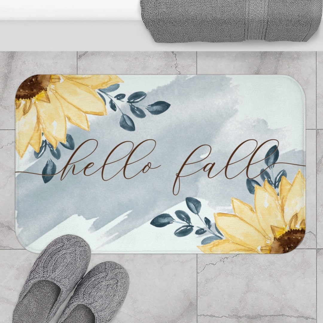 Hello Fall Bath Mat Fall Decor Bath Rug Floral Bath Mat - Etsy