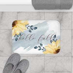 Hello Fall Bath Mat Fall Decor Bath Rug Floral Bath Mat - Etsy