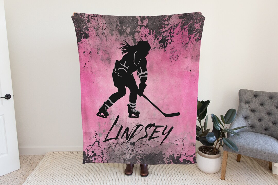 Girls Hockey Player Blanket, Custom Hockey Team Blankets, Personalized ...