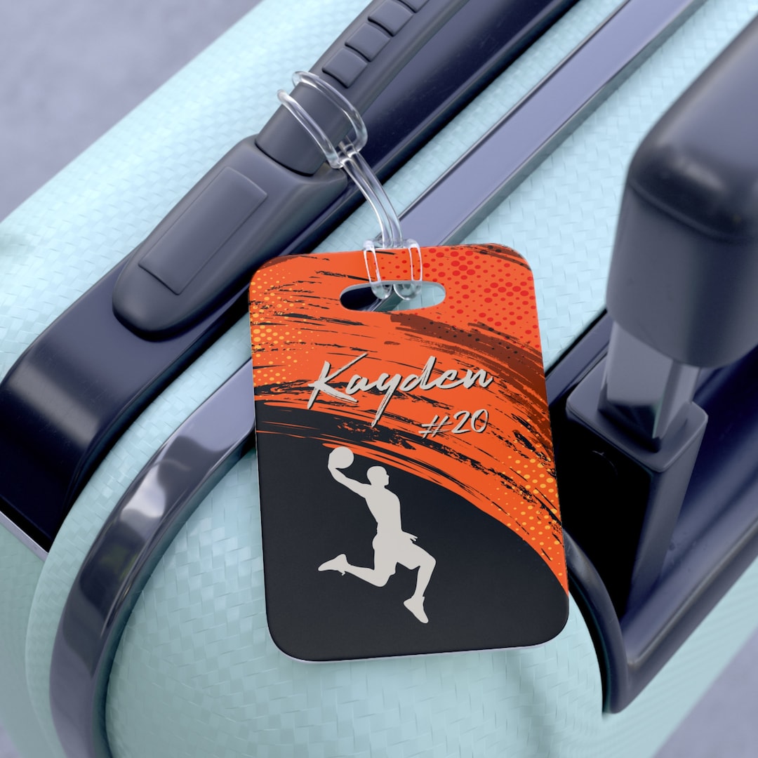 Basketball Bag Tag, Personalized Pink and Black Luggage Tag for Boys or ...