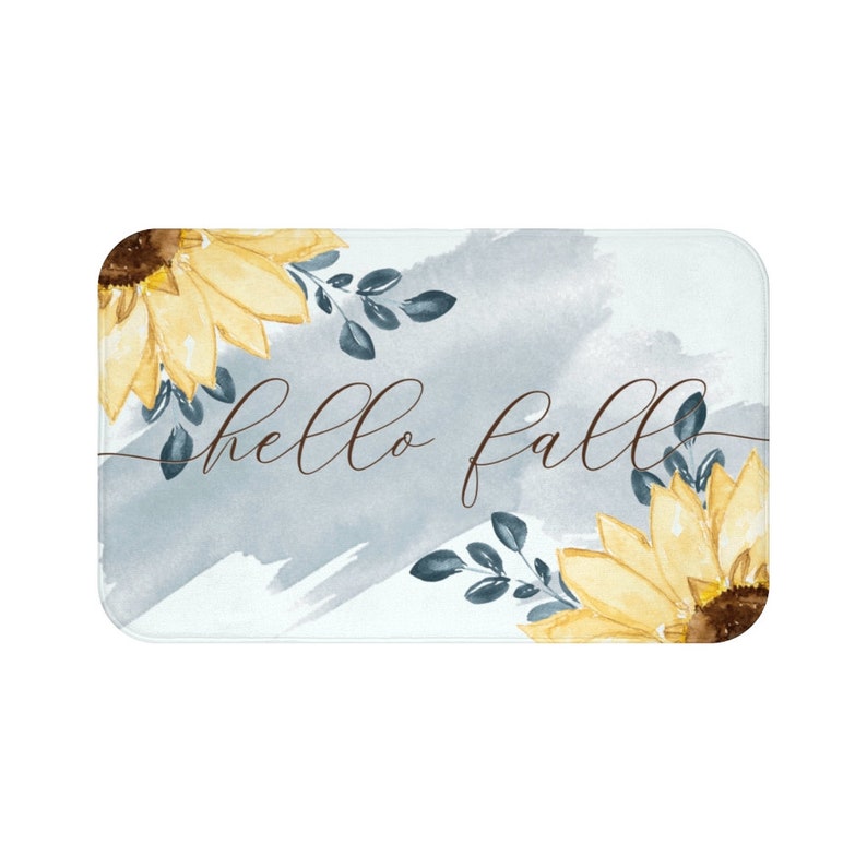 Hello Fall Bath Mat Fall Decor Bath Rug Floral Bath Mat - Etsy