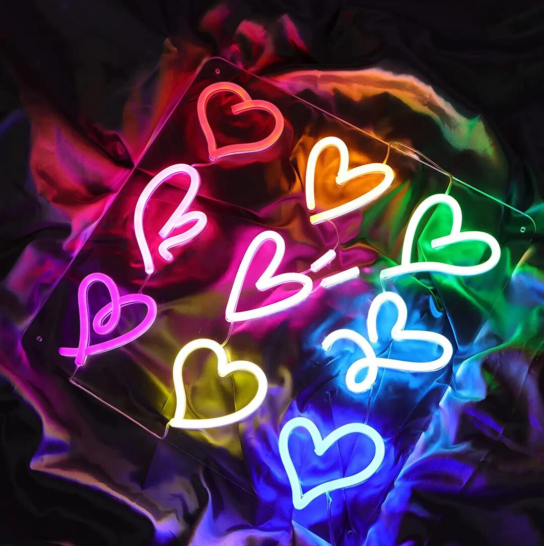 Hearts Neon LED Sign Romantic Wedding Decor Heart-shaped Light Wall Art ...