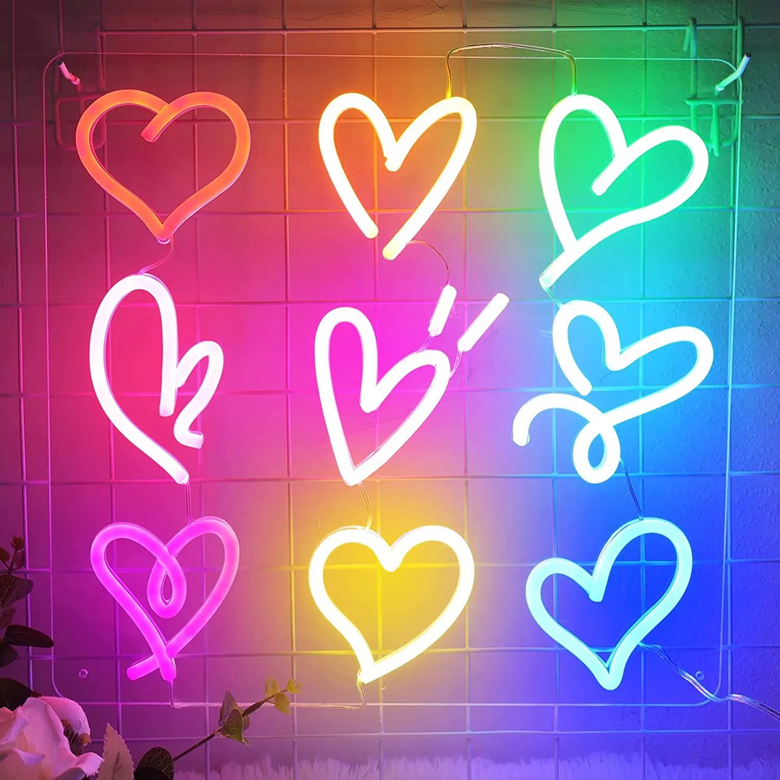 Hearts Neon LED Sign Romantic Wedding Decor Heart-shaped Light Wall Art ...