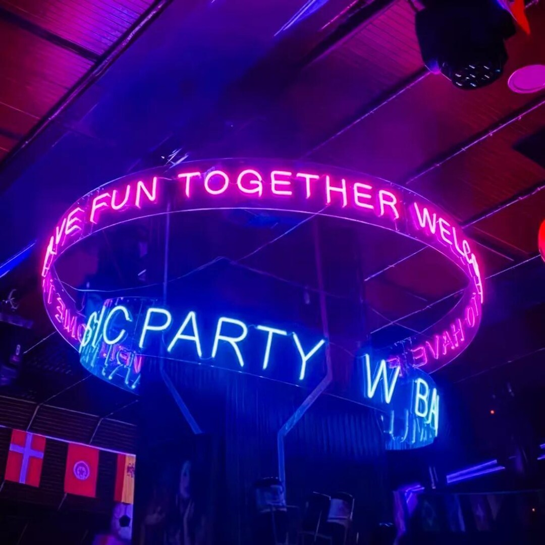 LED Neon Chandelier – Glow Ring Ceiling Light for Event Rentals ...