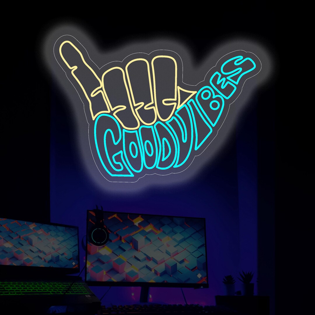 Good Vibes Shaka Hand Neon Sign Custom Light up Aesthetic Wall Decor ...