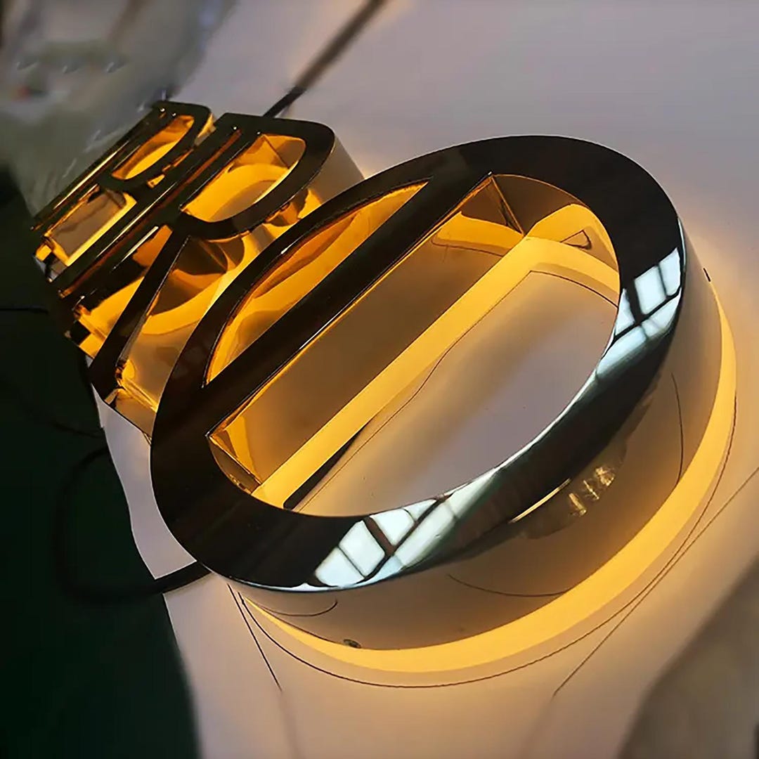 Gold Chrome Backlit Channel Letter Sign – Custom LED Business Logo ...