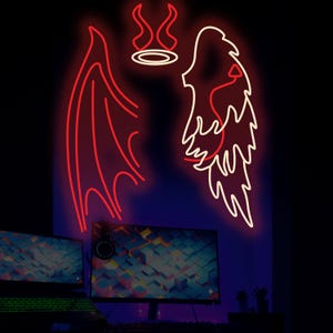 Angel and Devil Wings Neon LED Sign Light up Wall Art Unique Home Decor ...