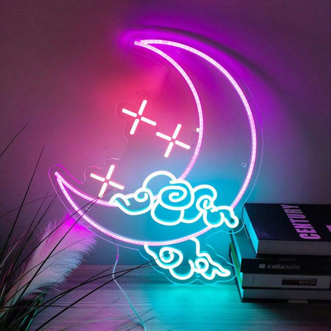 Cloud Moon Neon LED Sign Light up Wall Art Unique Home Decor Aesthetic ...