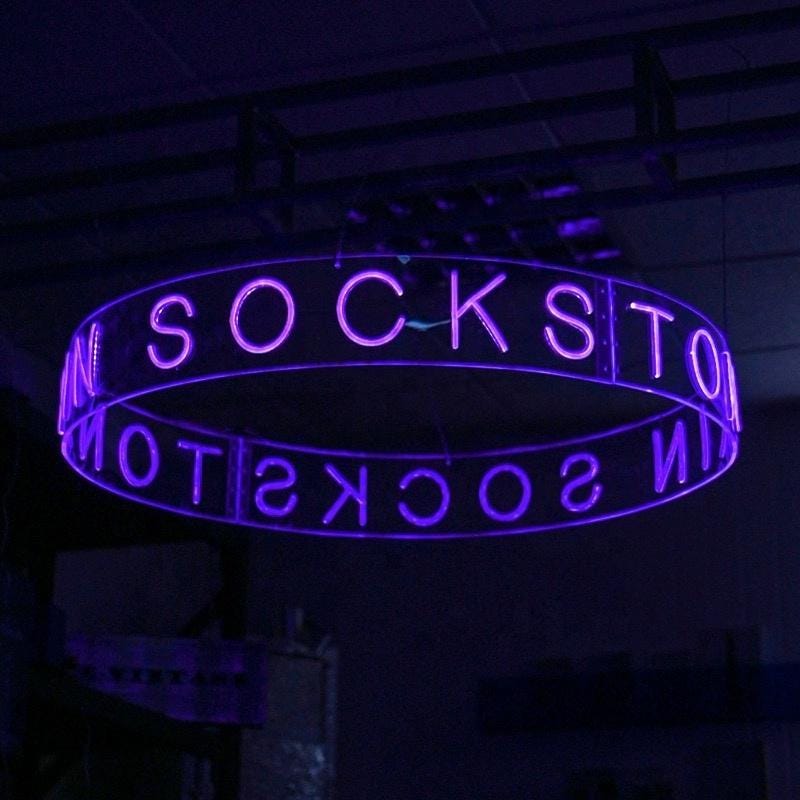 LED Neon Chandelier Club Ceiling Light DJ Booth Lighting Glowing Ring ...