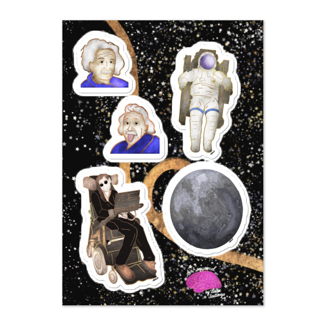 Albert Einstein Stephen Hawking Astronaut Moon Sticker Sheet - Etsy