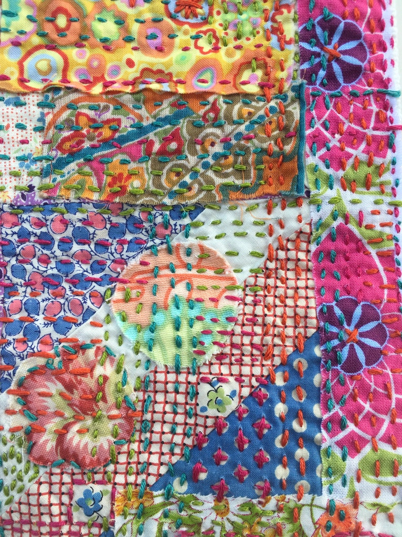 Hand-stitched Fabric Collage Multi-colored Brights - Etsy