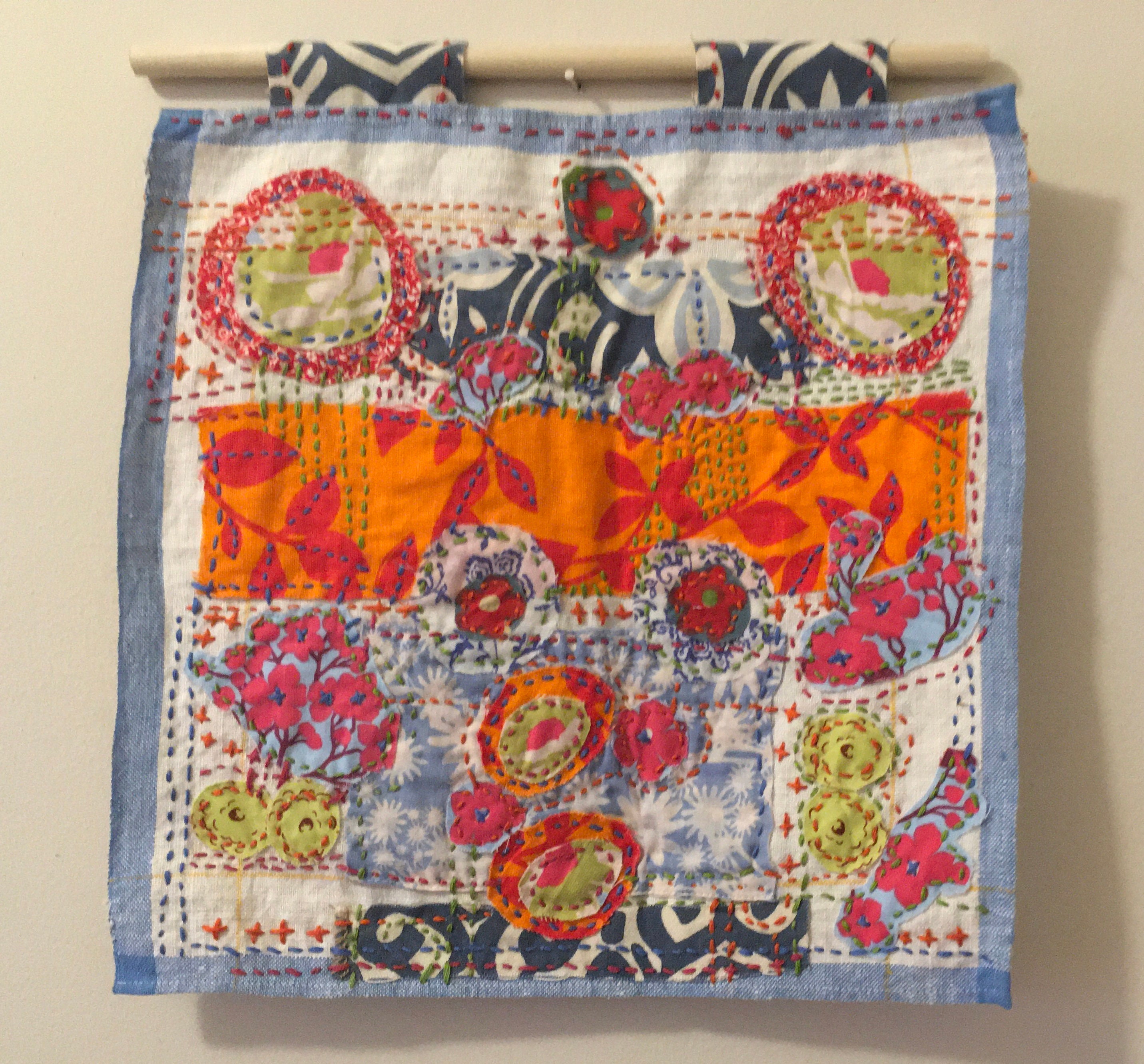 Hand-stitched Bright Multi-colored Fabric Collage - Etsy