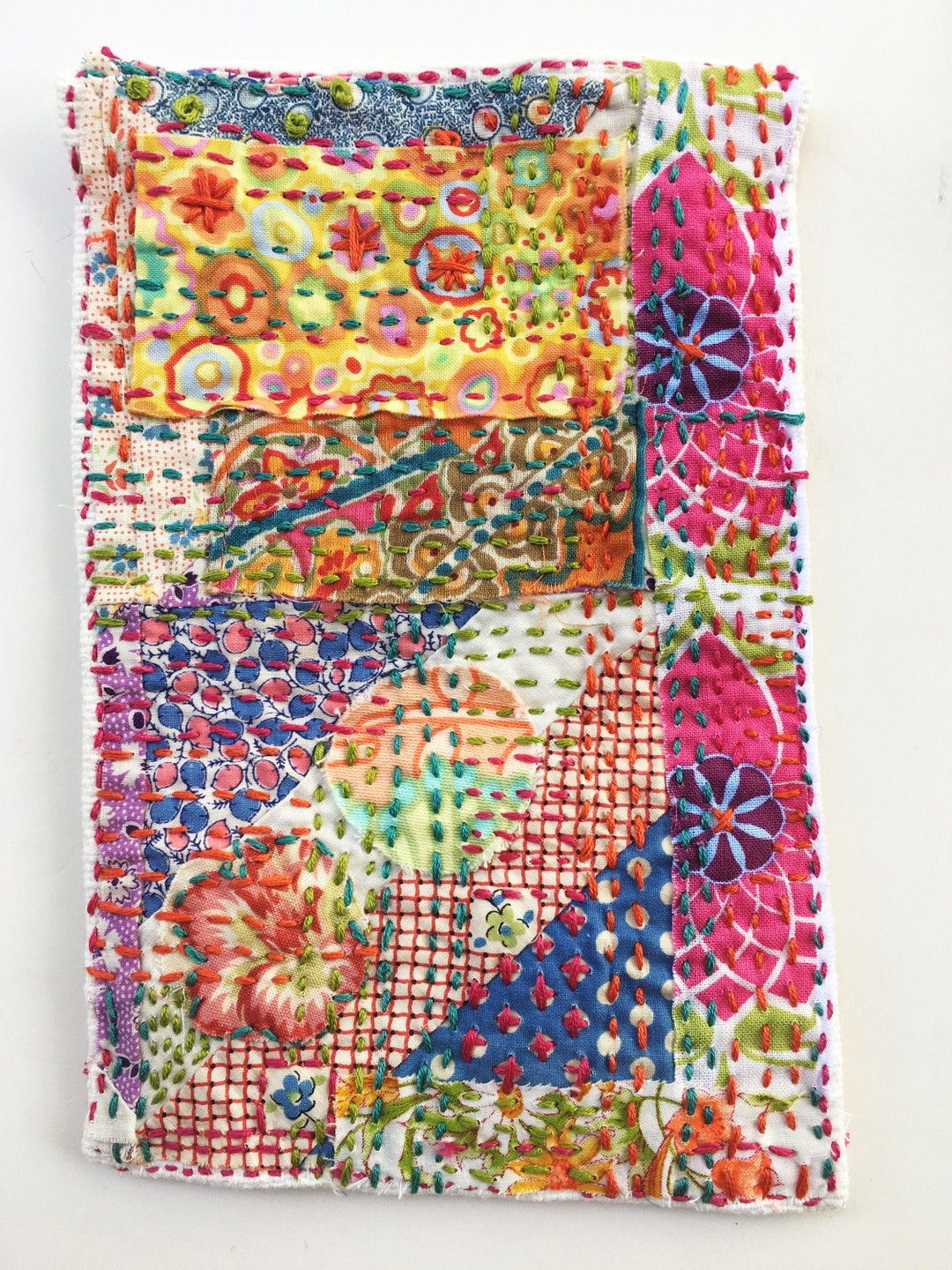 Hand-stitched Fabric Collage Multi-colored Brights - Etsy