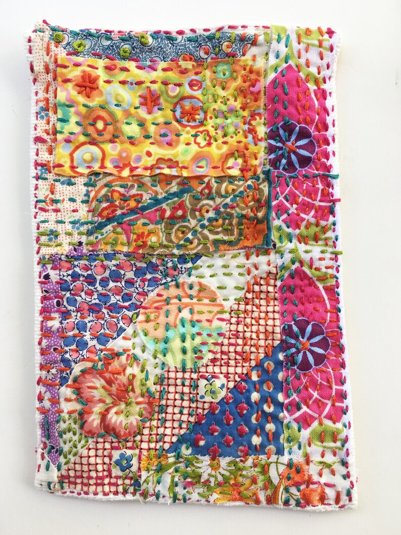 Hand-stitched Fabric Collage Multi-colored Brights - Etsy