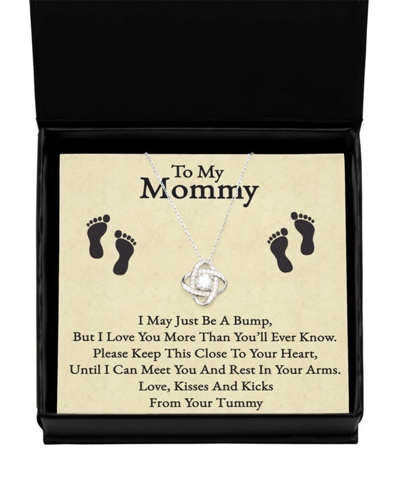To My Mommy Baby Bump Silver Love Knot Pendant Necklace With Message Card I May Just Be a Bump New Mom First Child From Your Tummy Etsy