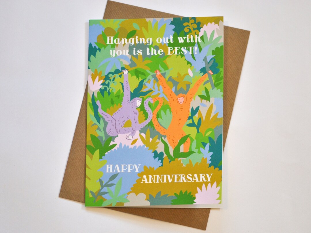 Cute Monkey Anniversary Card - Romantic Greeting Card for Him and Her ...