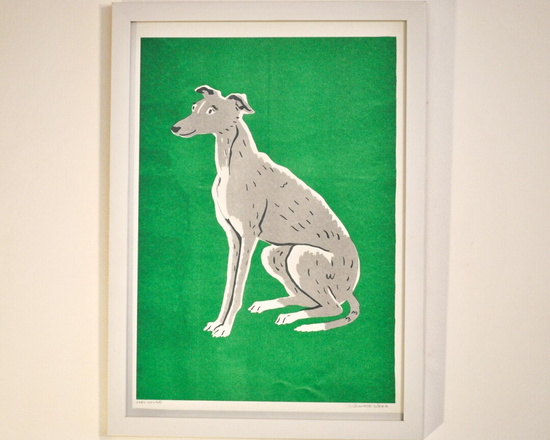 Whippet Riso Print: Stylish Greyhound Art, Emerald Green A3 - Etsy