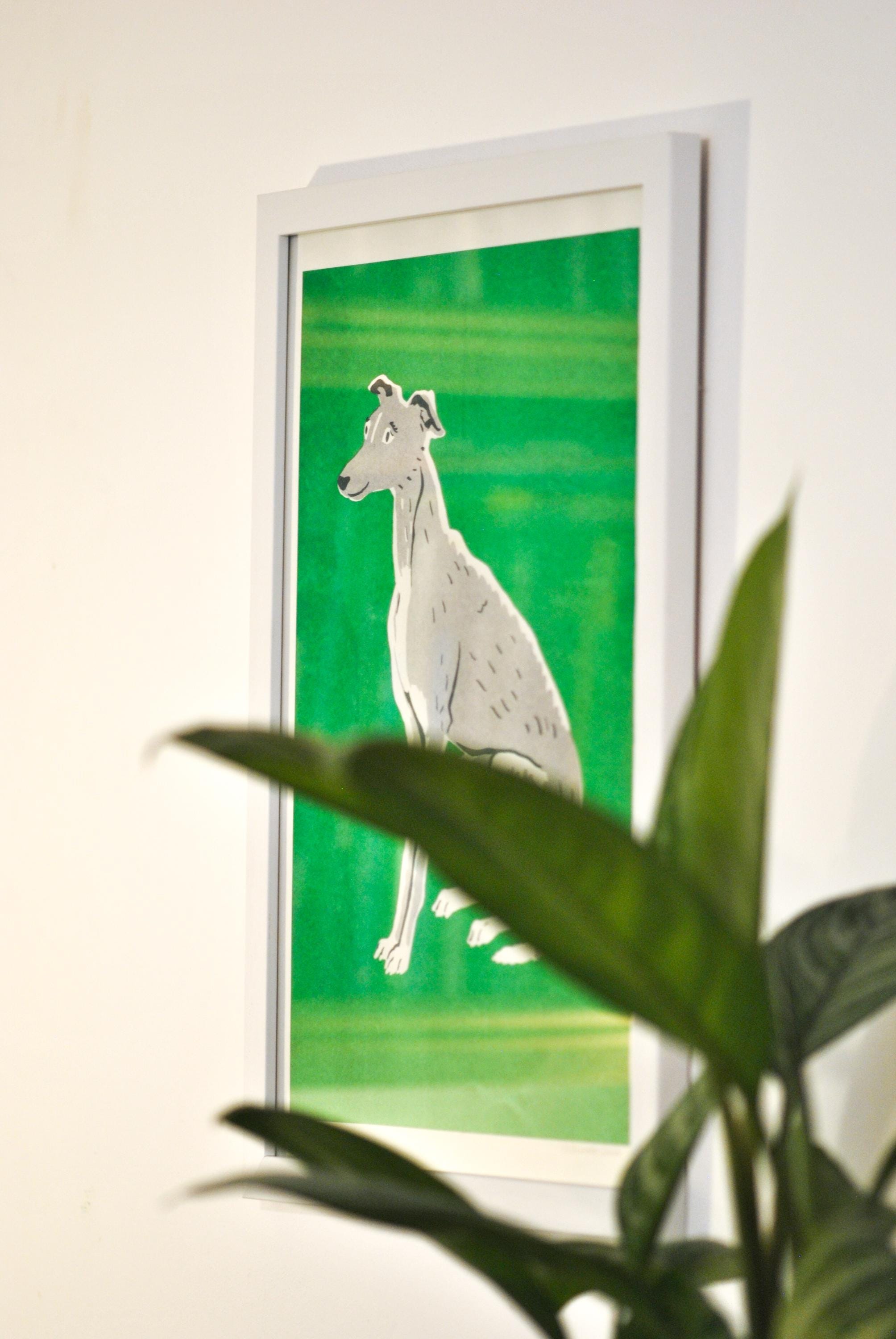 Whippet Riso Print: Stylish Greyhound Art, Emerald Green A3 - Etsy