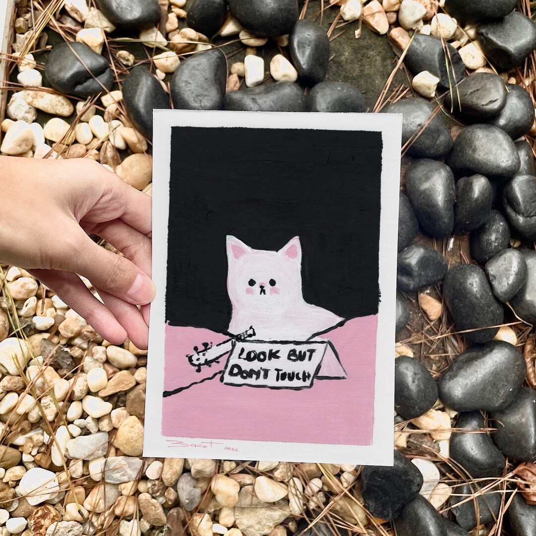 Look but Don't Touch Cute White Cat Painting Who is A Savage, Be ...