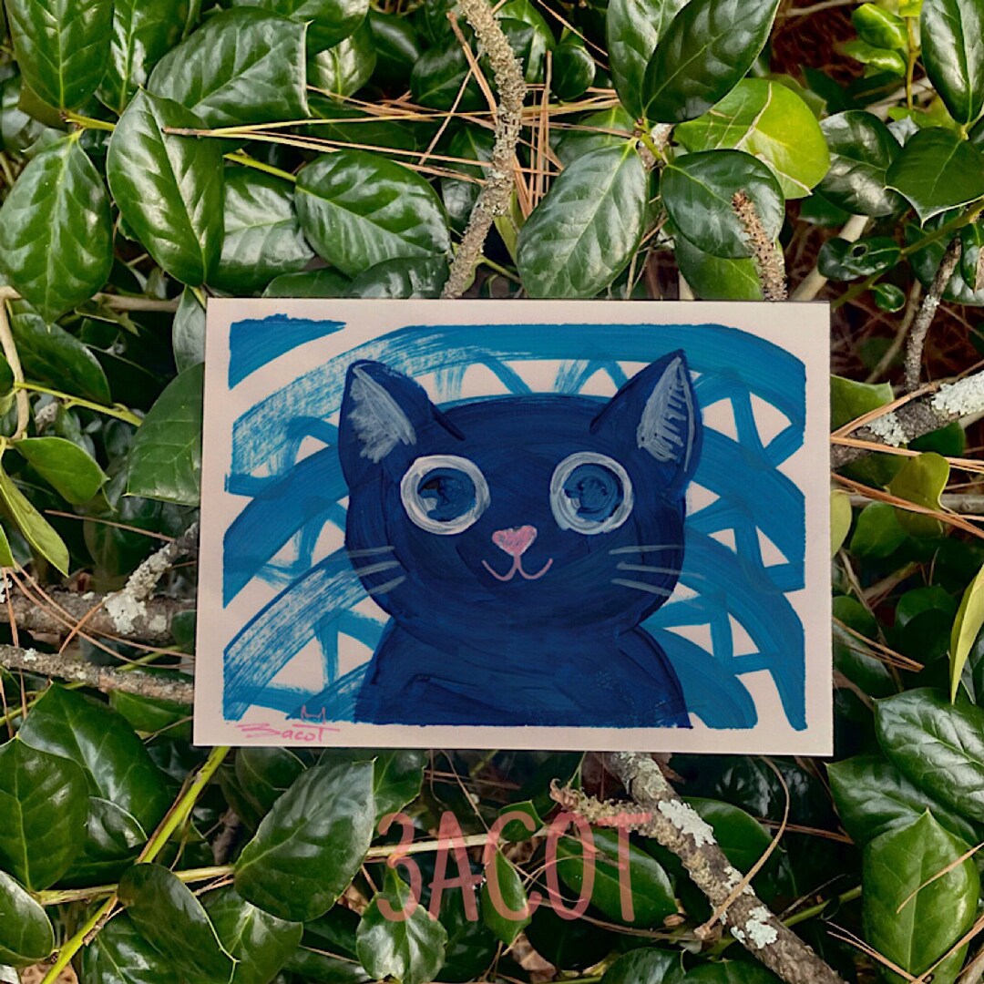 Deep Thought Cat With Big Eyes Painting I 5x7 I Original Art I Hand ...